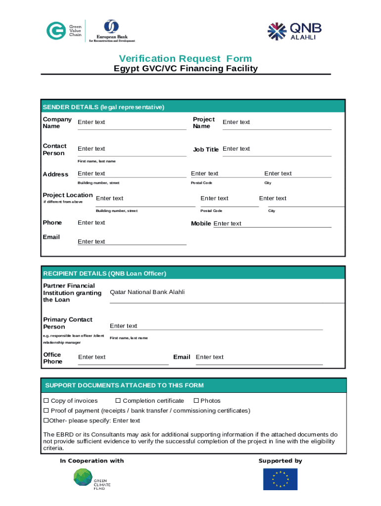 Verification Request Egypt GVC/VC Financing Facility Doc Template | pdfFiller