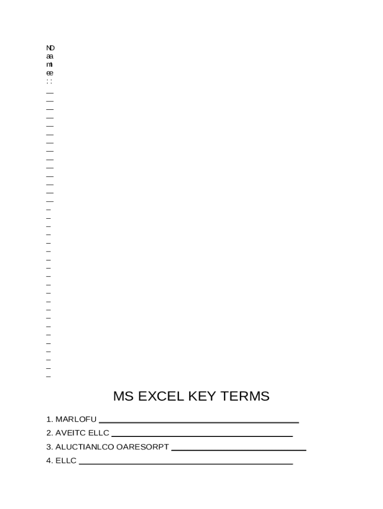 MS EXCEL KEY TERMS Doc Template | pdfFiller