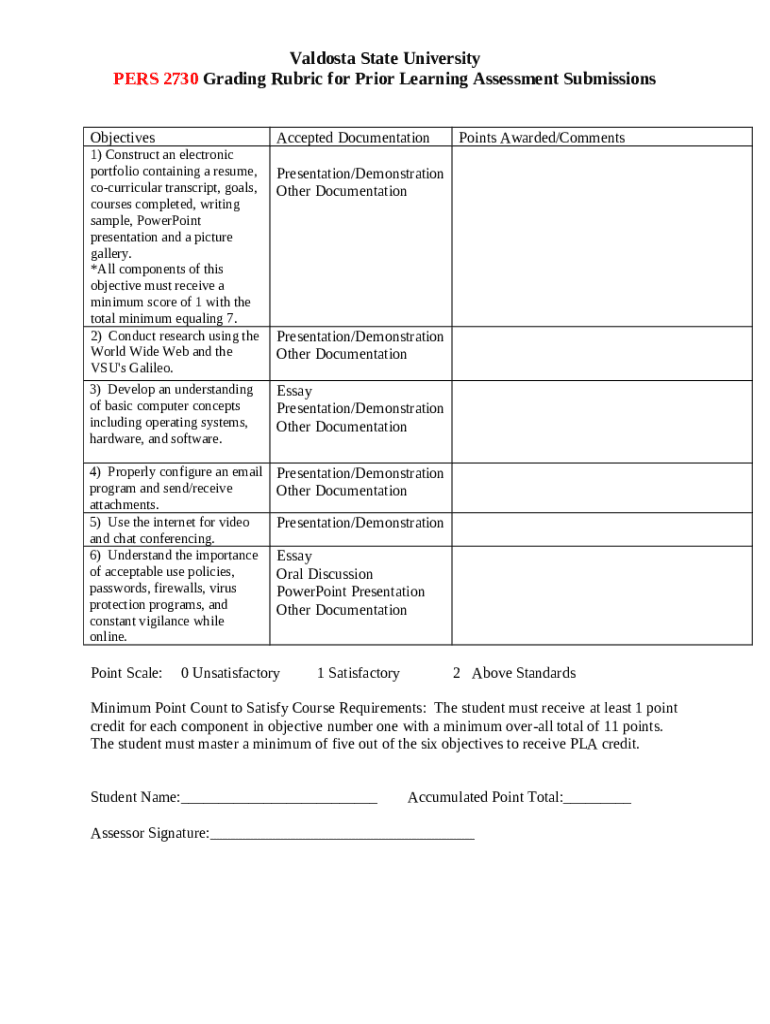 Course # Rubric for Effective Prior Learning Assessment ... Doc ...