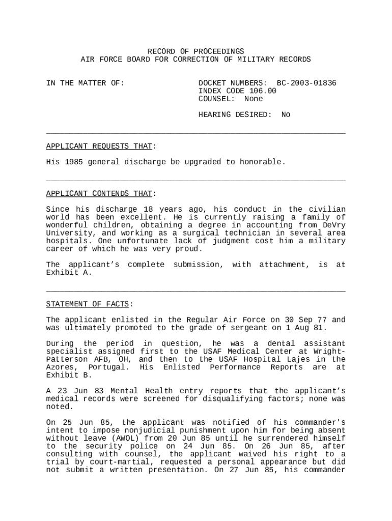 IN THE MATTER OF:DOCKET NUMBERS:BC-2003-01836 Doc Template | pdfFiller