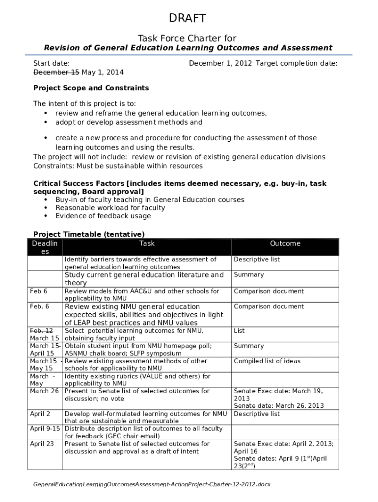 Task Force on Student Learning and Success Doc Template | pdfFiller