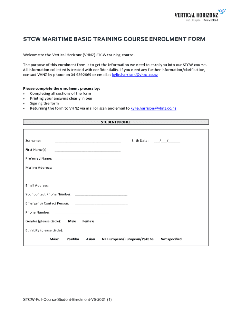 Fillable Online VHNZ Short Course Enrolment Form Fax Email Print ...