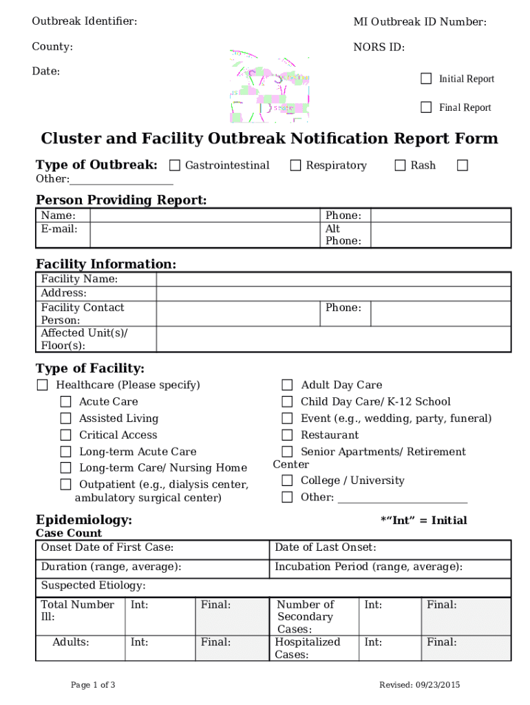 Cluster and Facility Outbreak Notification Report ... Doc Template ...
