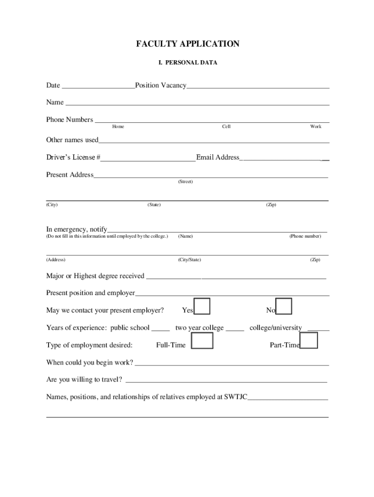 Fillable Online Part-Time Faculty Employment Information Fax Email Print - pdfFiller