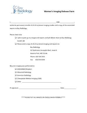 Fillable Online Women's Imaging Release Form - Bay Radiology Fax Email ...