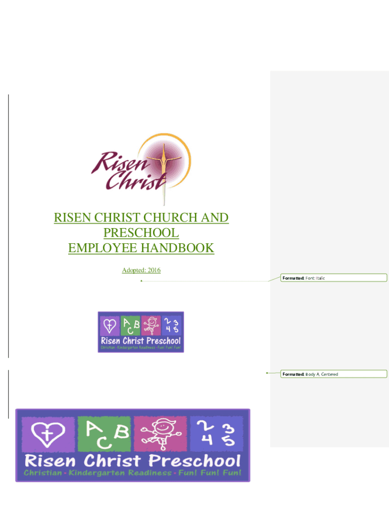 Fillable Online risen christ church and preschool employee handbook Fax ...