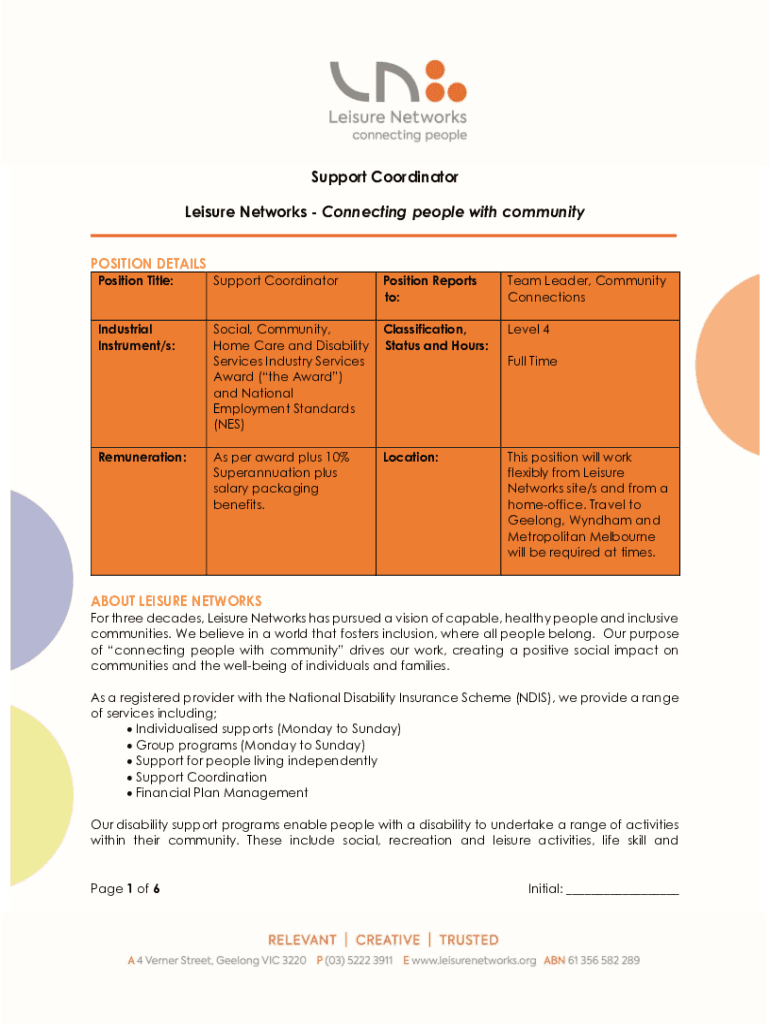 Fillable Online Job Title: Supports Coordination Supervisor Reports to ...