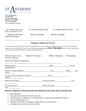 oncology patient referral Doc Template | pdfFiller