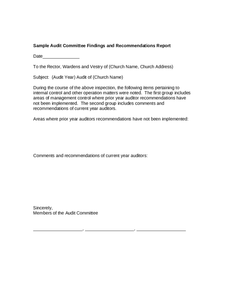 Sample Audit Committee Findings and Recommendations Doc Template ...