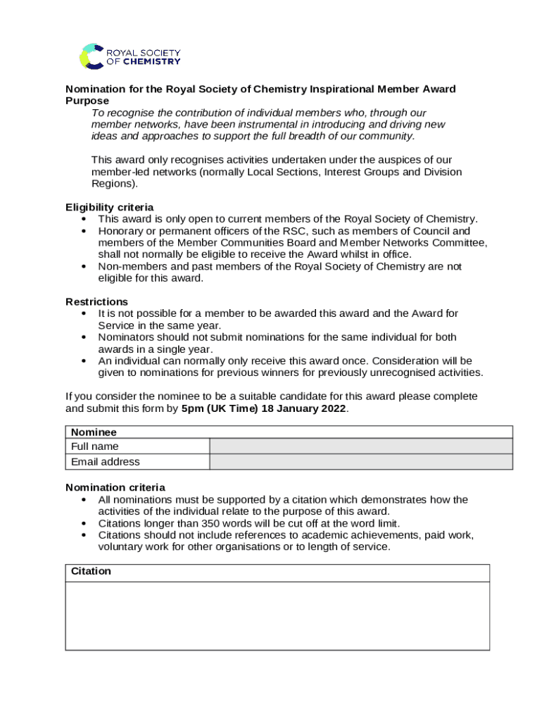 Sample citation - Inspirational Member Award ... Doc Template | pdfFiller