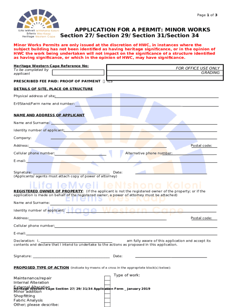 Section 34 - Application for a permit, minor worksWestern ... Doc Template | pdfFiller