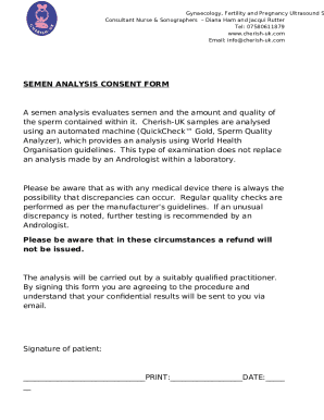 semen analysis consent - Cherish-UK Doc Template | pdfFiller