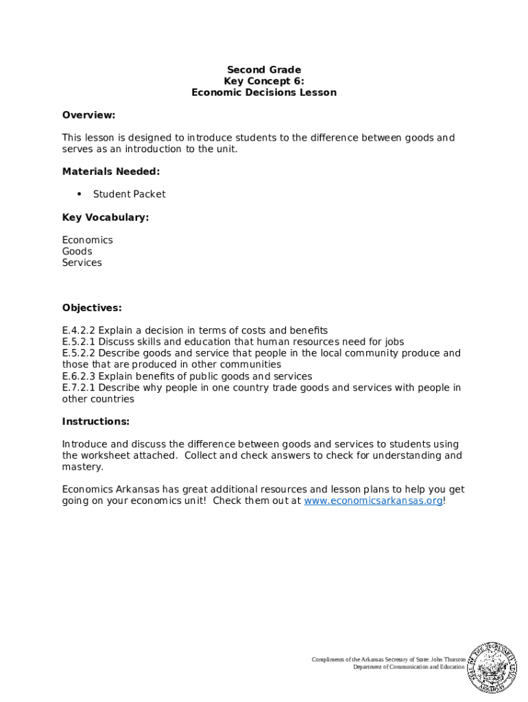 Lesson 1 - Goods & Services* - second grade economics unit Doc Template ...