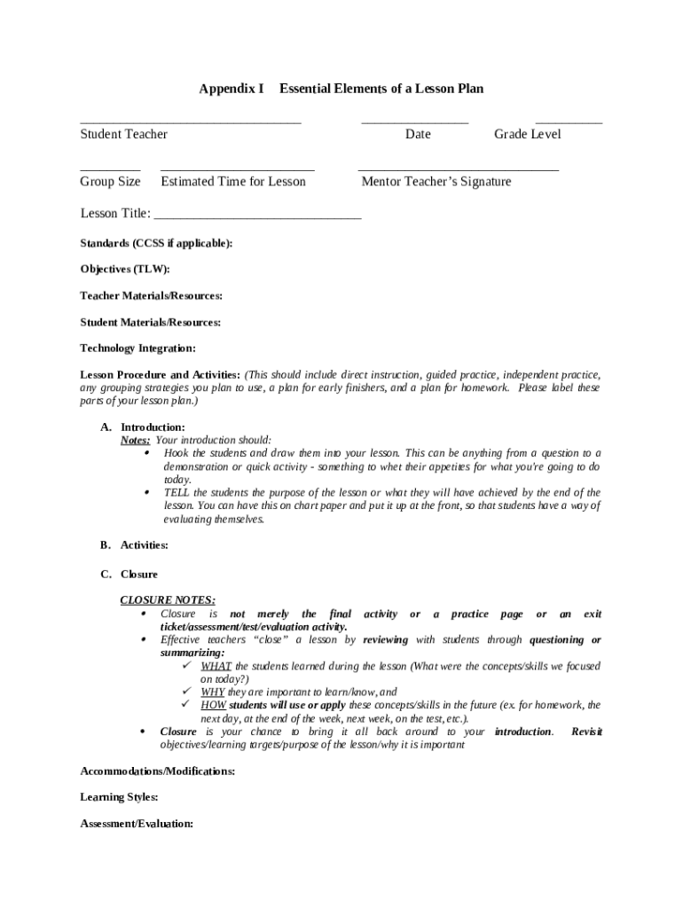 Appendix E: UNT Common Lesson Plan & Rubric Doc Template | pdfFiller