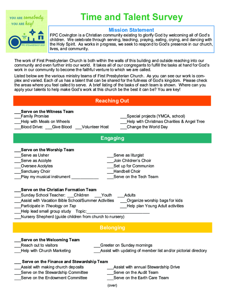 Fillable Online Free Church Skills & Talent Survey Form TemplateVanco ...