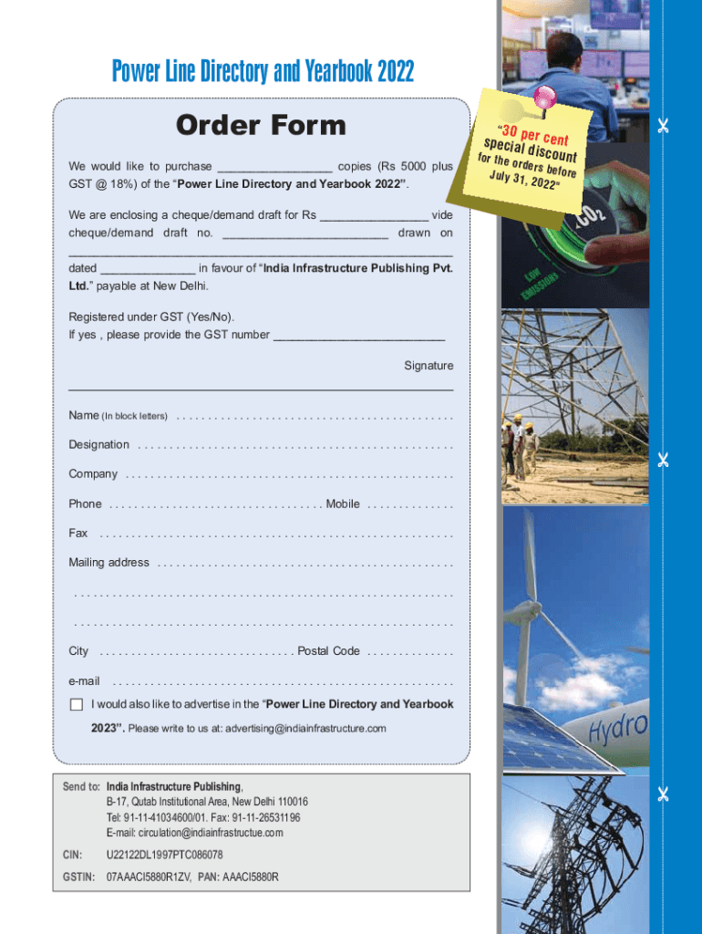 Fillable Online Order Form Power Line Directory and Yearbook 2022 Fax Email Print - pdfFiller