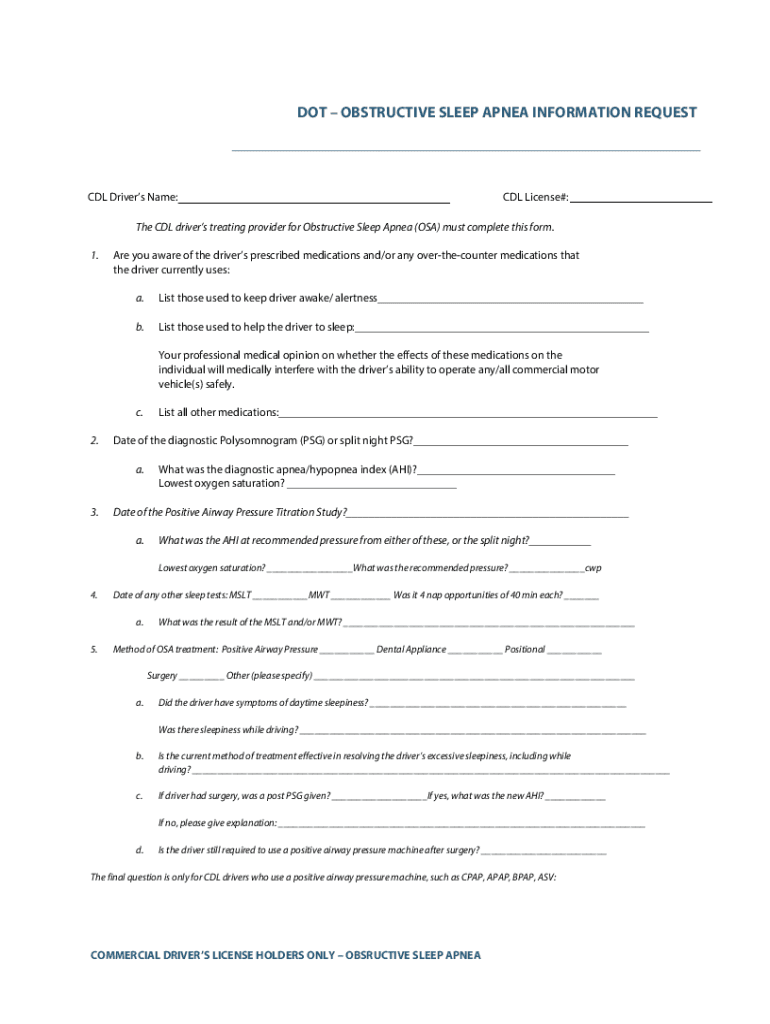 Fillable Online OBSTRUCTIVE SLEEP APNEA INFORMATION REQUEST Fax Email Print - pdfFiller