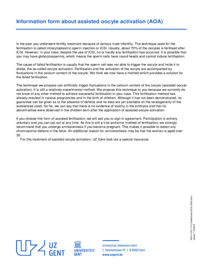 Fillable Online Information form about assisted oocyte activation (AOA ...