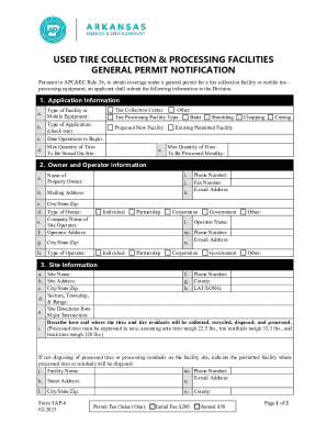 Fillable Online USED TIRE COLLECTION & PROCESSING FACILITIES Fax Email ...