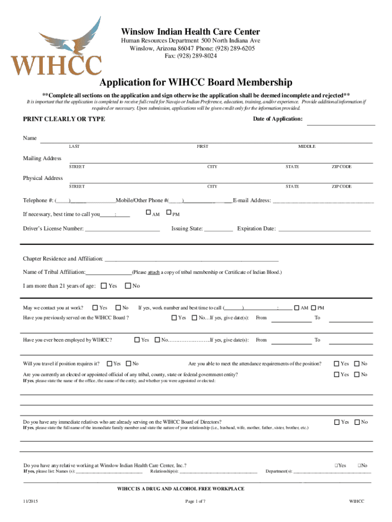 Fillable Online Winslow Indian Health Care Center Company Profile Fax ...