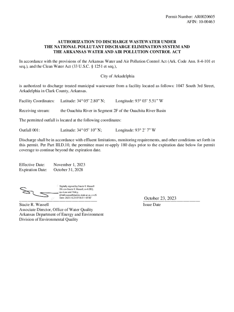 Fillable Online Permit Number: AR0020605 Fax Email Print - pdfFiller