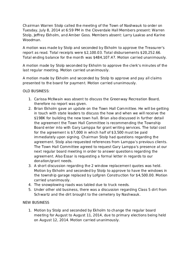 Members absent: Larry Laakso and Karine Woodman Doc Template | pdfFiller