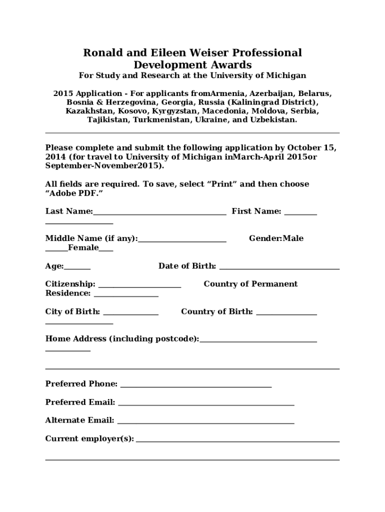 Apply now for the Weiser Professional Development Award ... Doc ...