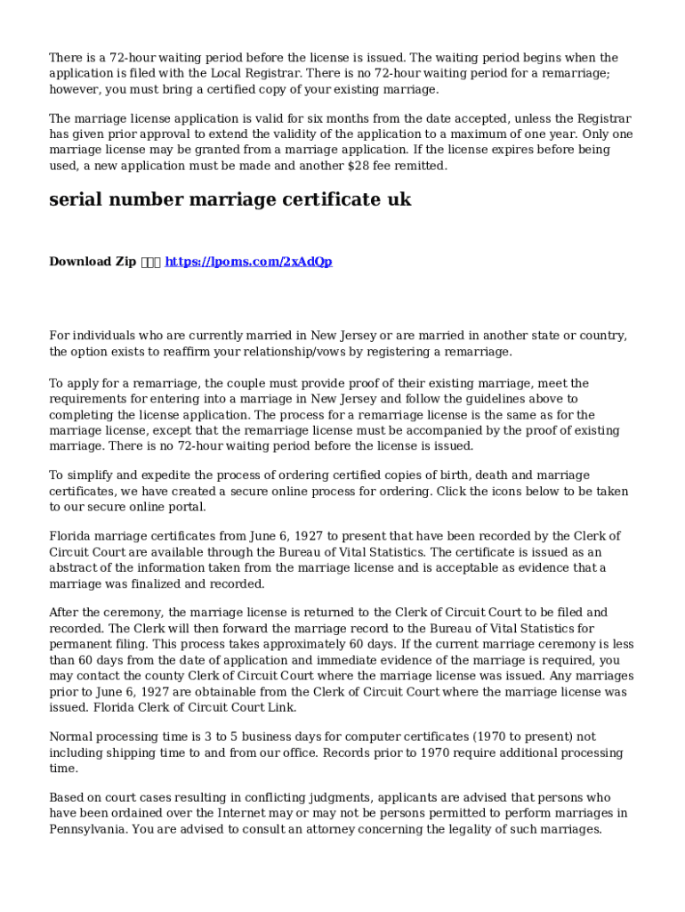 Fillable Online Serial Number Marriage Certificate Uk Fax Email Print ...