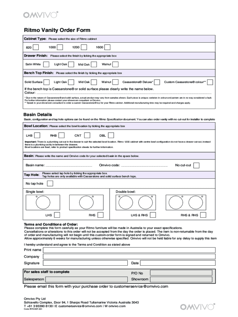 Fillable Online Ritmo Vanity Order Form RITEXOF-002 Fax Email Print ...