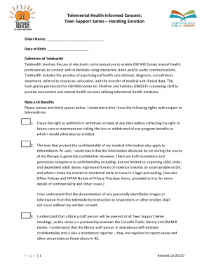 Fillable Online Telemental Health Informed Consent: Teen Support Series ...