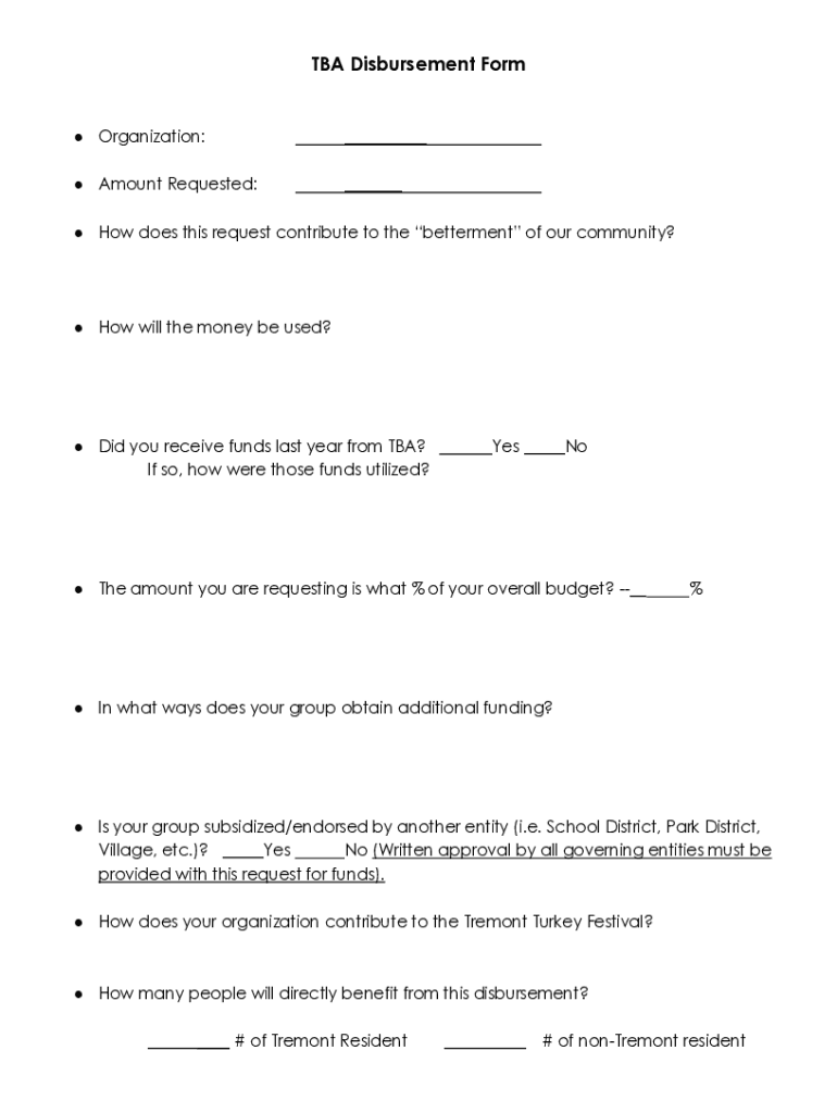 Fillable Online TBA Disbursement Request Form Fax Email Print - pdfFiller