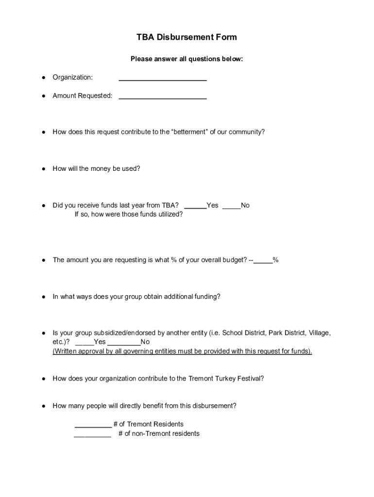 Fillable Online TBA Disbursement Form Fax Email Print - pdfFiller