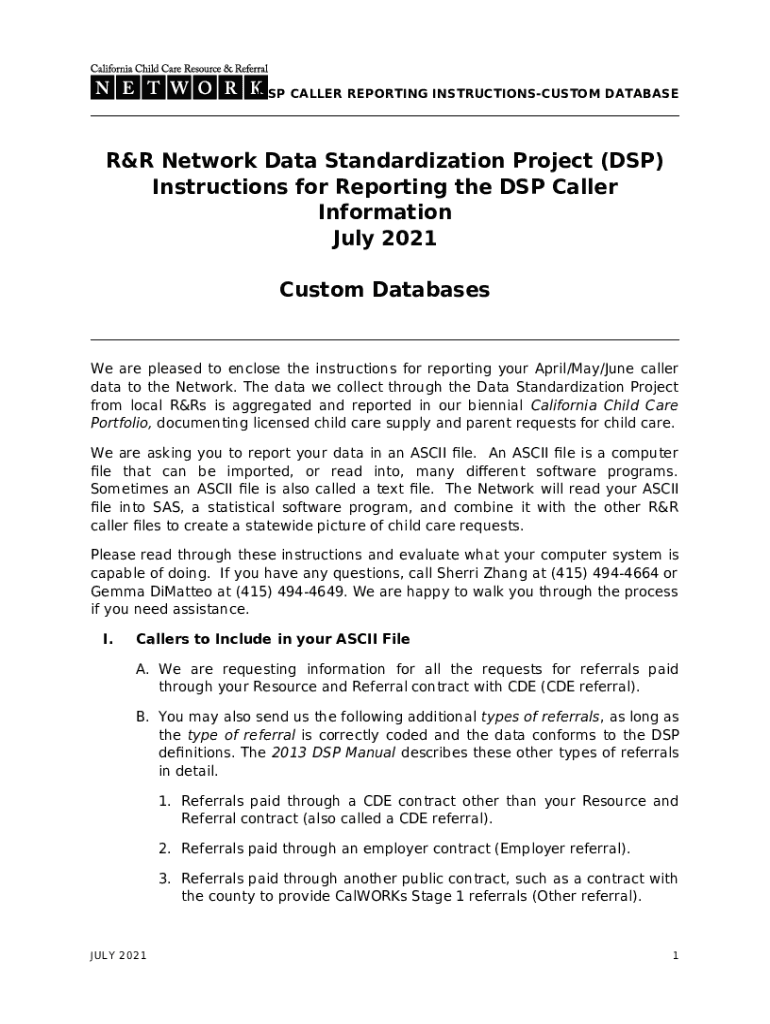 Instructions for Reporting the DSP Caller Ination Doc Template | pdfFiller