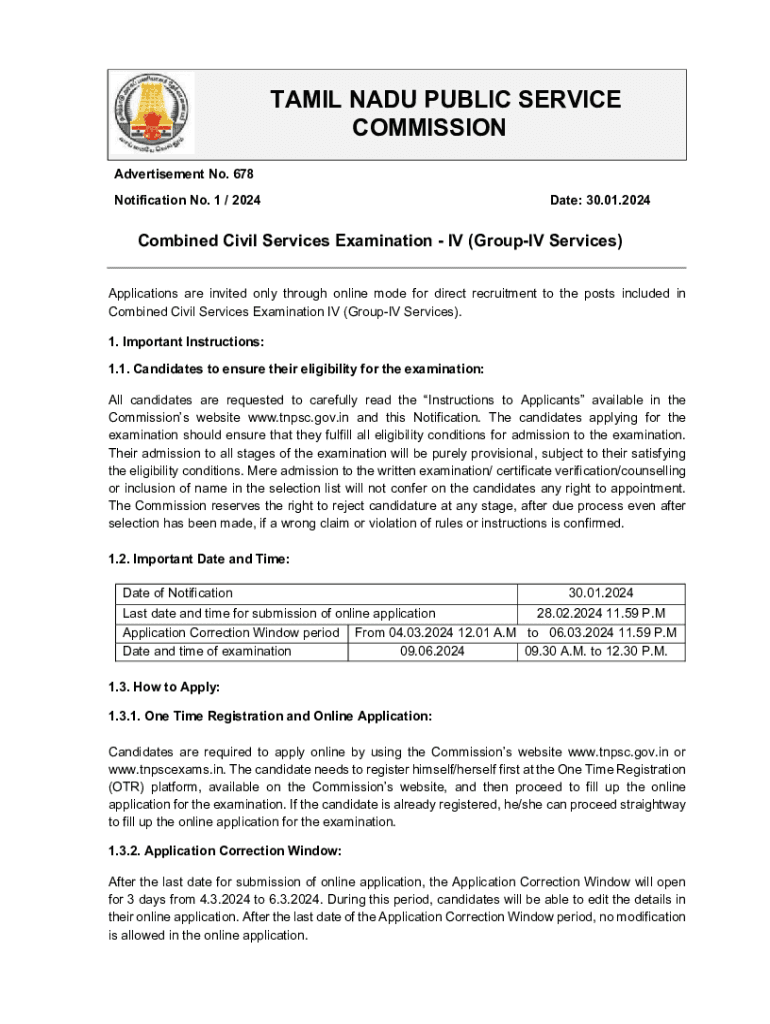 Fillable Online TNPSC Group 4 Application Form 2024 OUT: Register & ... Fax Email Print - pdfFiller