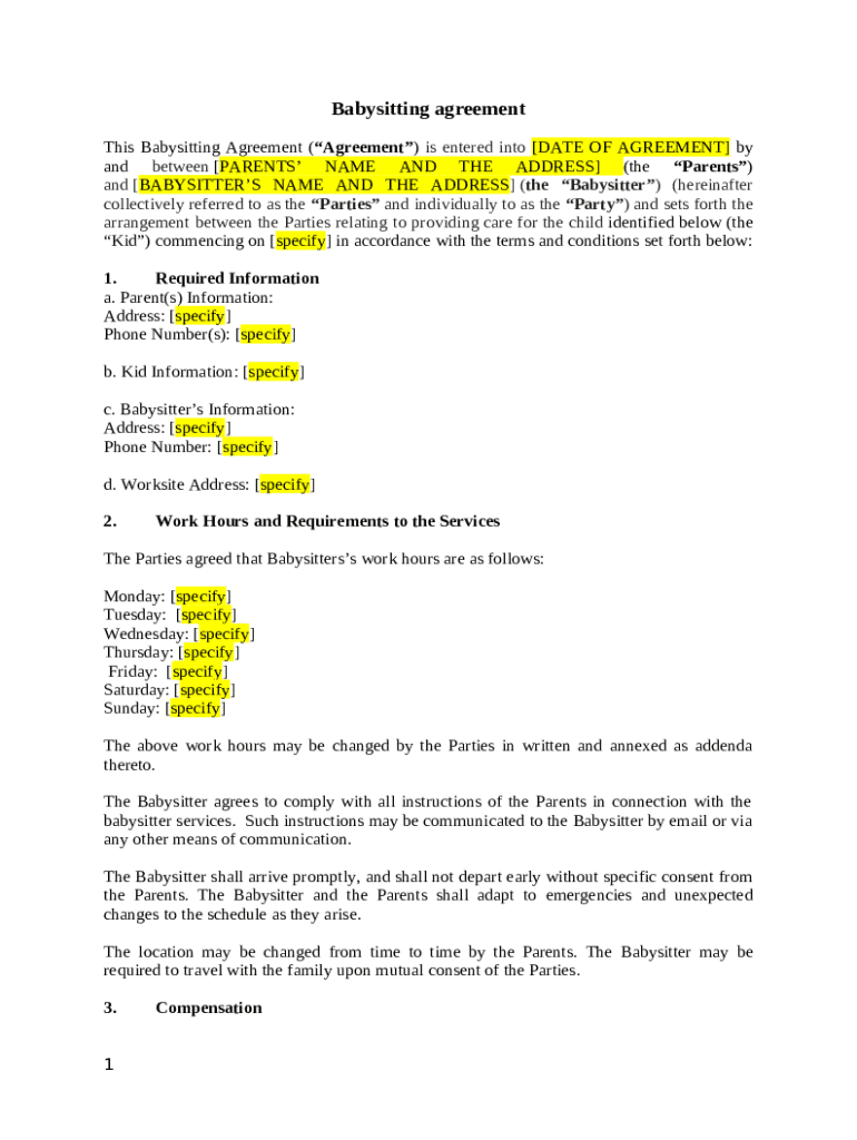 Babysitting Contract SampleFill Out and Use This PDF Doc Template ...