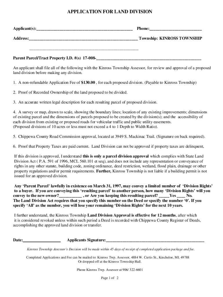 Fillable Online holland charter township - land division application ...