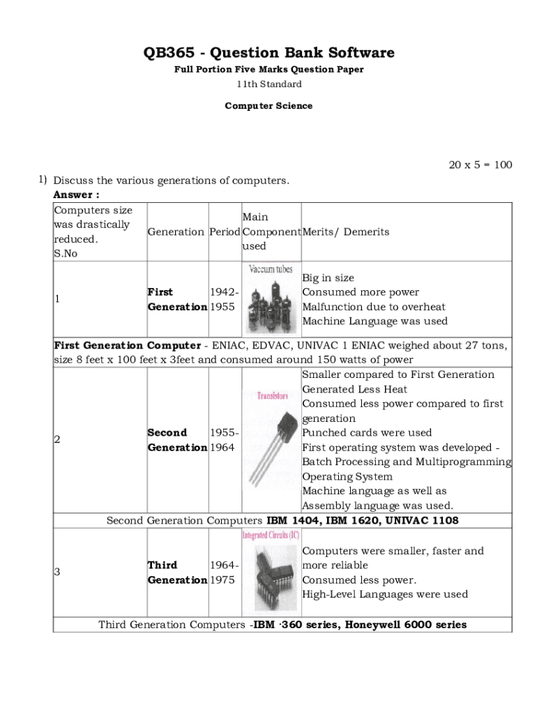 Fillable Online 11th Computer Science - Full Portion Five Marks ...