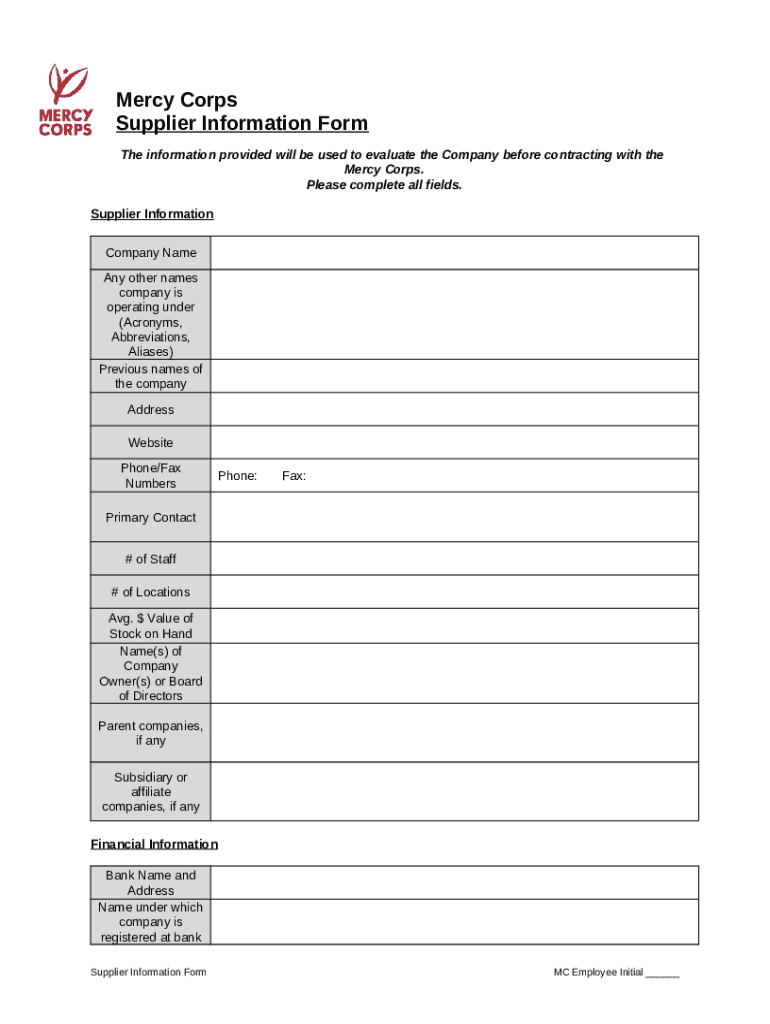 Annex 4 Supplier Ination . ... Doc Template | pdfFiller