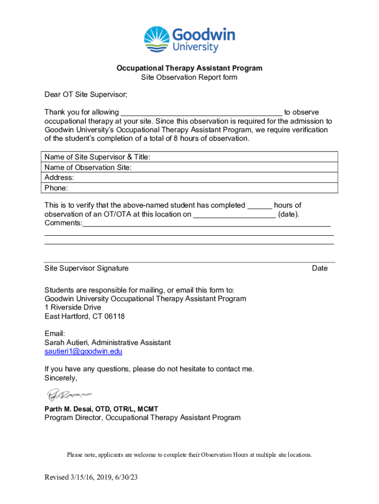 Fillable Online ota-program-observation-hours-form. ... Fax Email Print ...