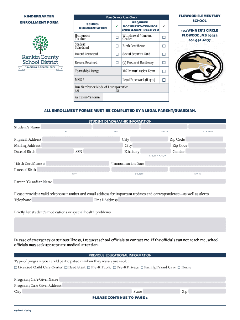 Fillable Online Kindergarten Registration for the 2024-2025 School Year Fax Email Print - pdfFiller