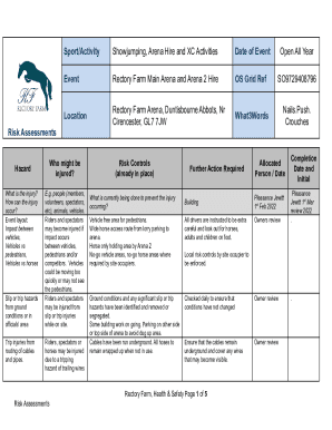 Fillable Online 01/02/22 Arena Hire Risk Assessment.docx Fax Email ...