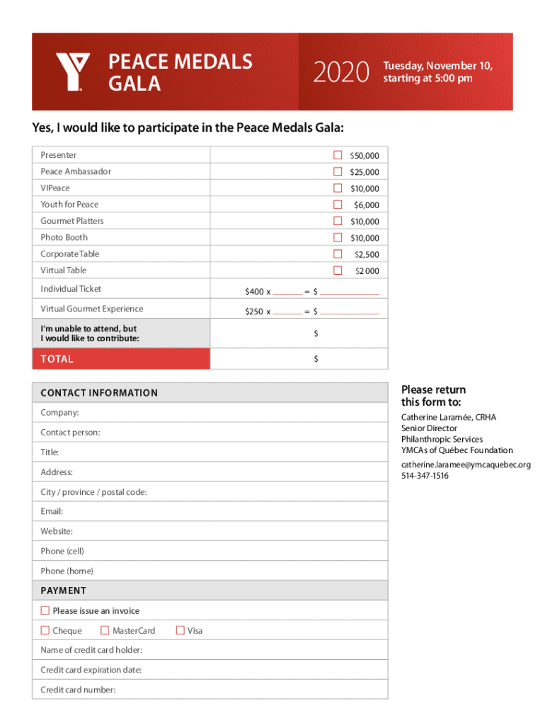 Fillable Online PEACE MEDALS GALA Fax Email Print - pdfFiller