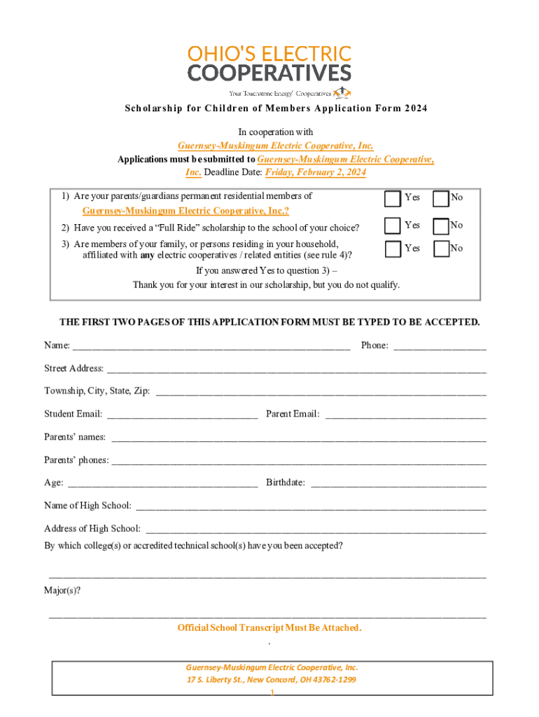 Fillable Online Scholarship for Children of Members Application Form ...