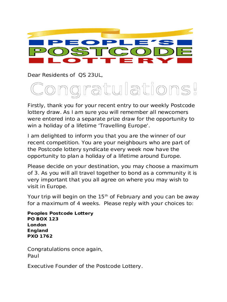 Has anyone actually taken part (and won) the Postcode ... Doc Template ...
