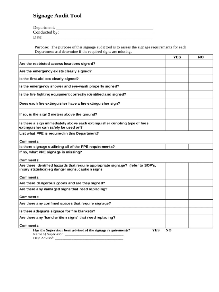 Safety Signage Self Audit Tool by Centurion Europe Doc Template | pdfFiller