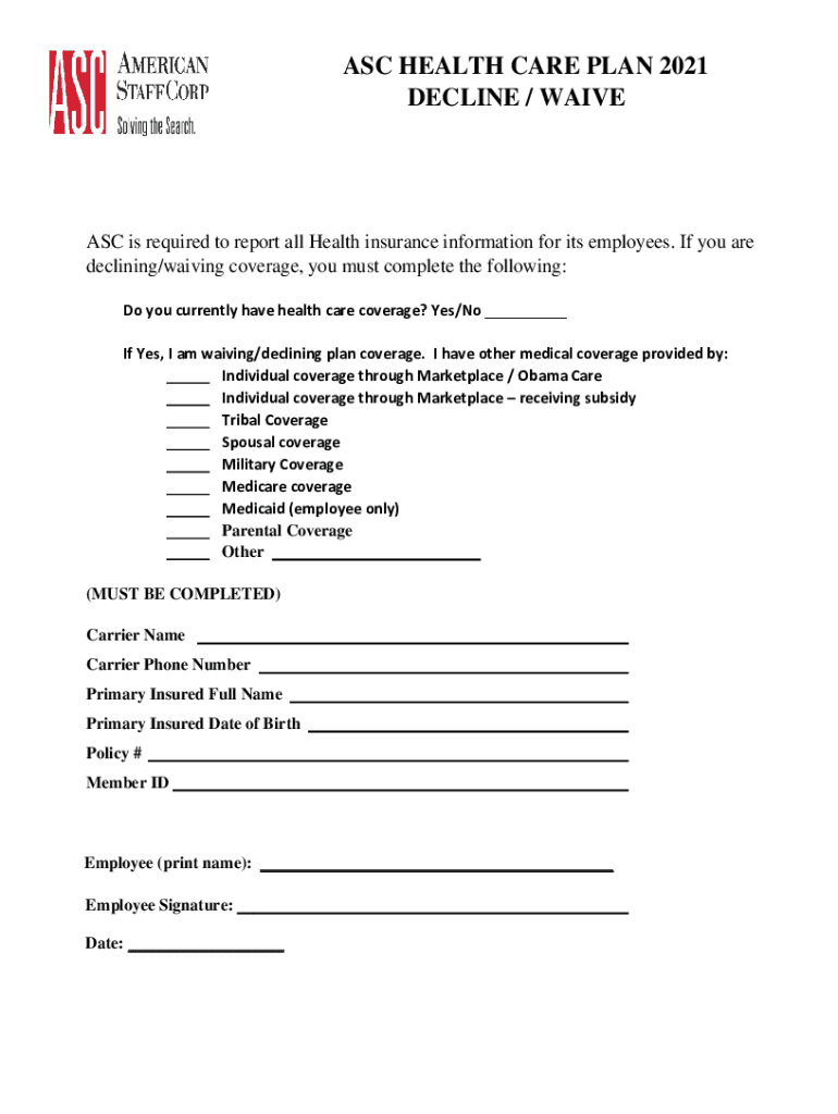 Fillable Online DECLINE / WAIVE Fax Email Print - pdfFiller