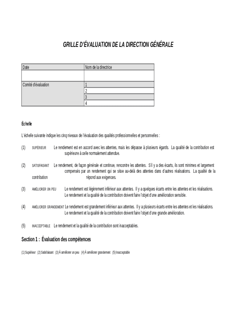 grille d'valuation de la direction gnrale Doc Template | pdfFiller