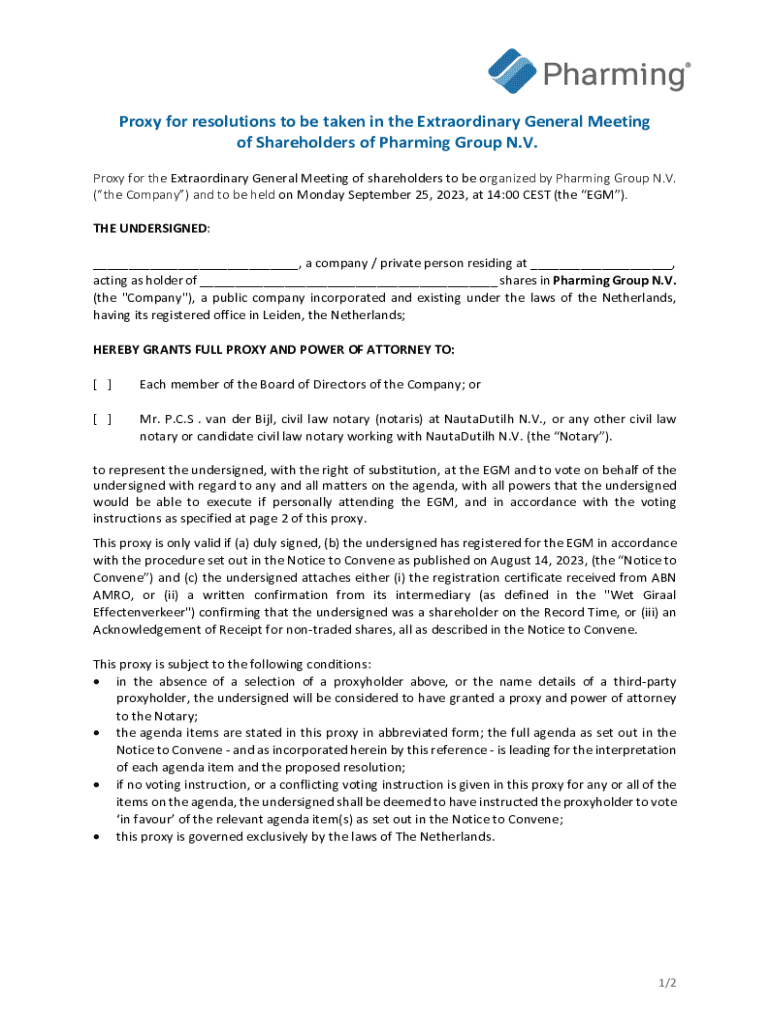 Fillable Online Explanatory notes to the agenda for the Extraordinary ...