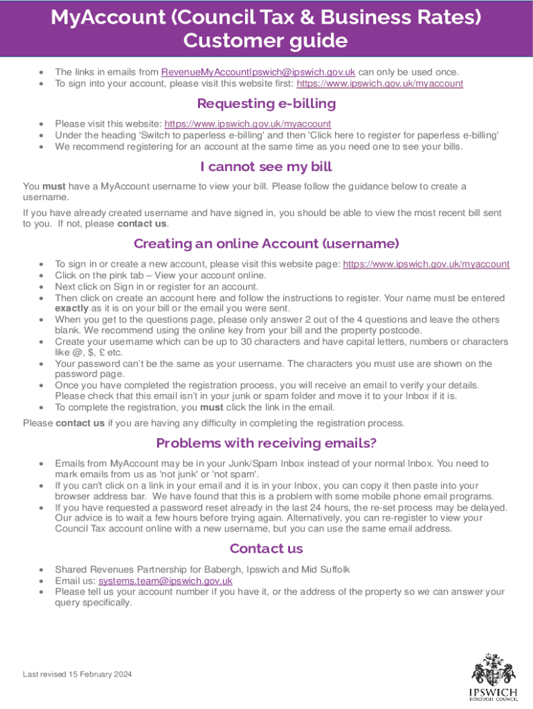 Fillable Online MyAccount (Council Tax & Business Rates) Customer guide ...