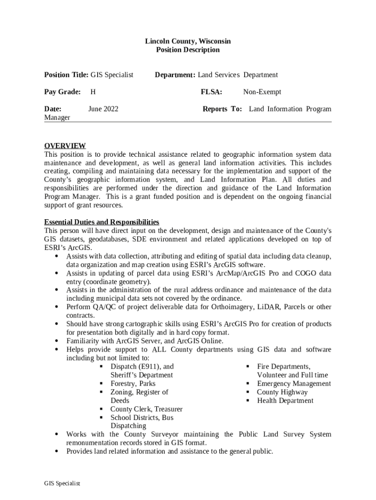 Geographic Ination Systems (GIS) LTE Department - co lincoln wi Doc Template | pdfFiller